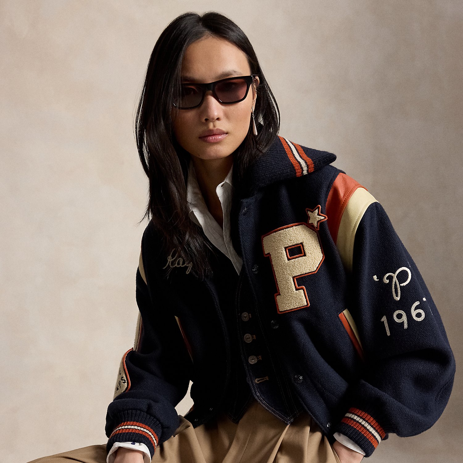 RALPH LAUREN Ralph Lauren Wool-Blend Letterman Jacket with Leather Trim